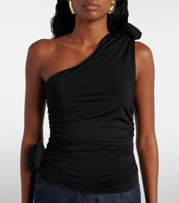 Magda Butrym Floral Appliqué One-shoulder Top - Black