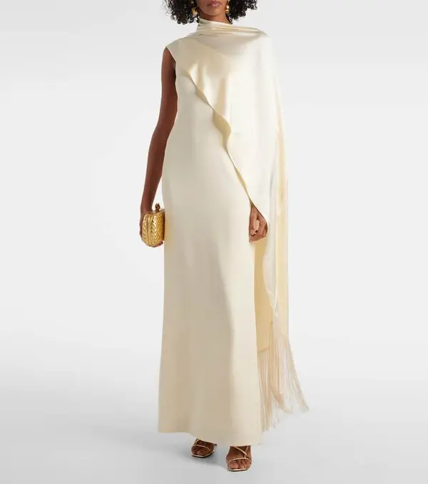 TALLER MARMO Berenson Caped Crepe Cady Gown - White