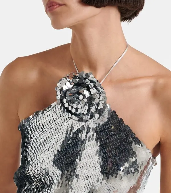 Magda Butrym Sequined Minidress With Floral Applique - Silver