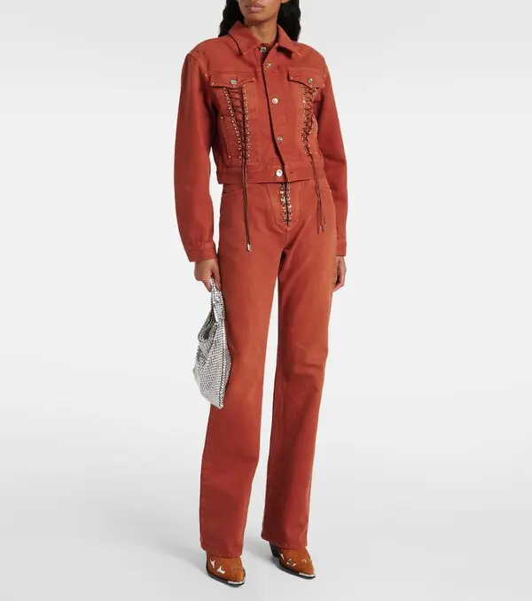 Rabanne Cropped Denim Jacket With Lace-up Detailing