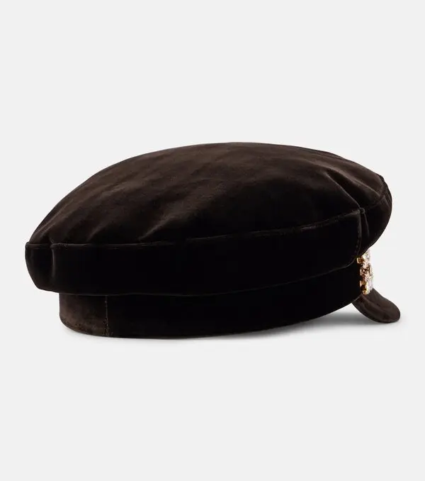 ROGER VIVIER Velvet Newsboy Cap - Brown