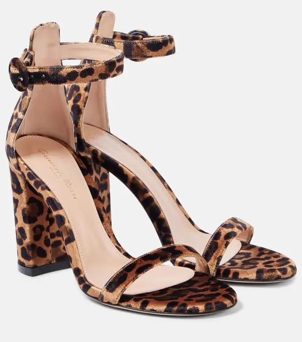 GIANVITO ROSSI Gaeta 95 Leopard-print Velvet Sandals - Brown
