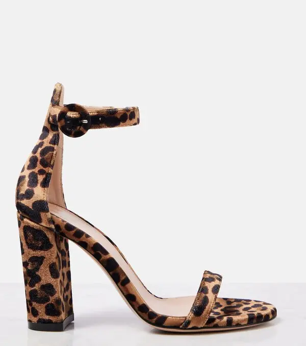 GIANVITO ROSSI Gaeta 95 Leopard-print Velvet Sandals - Brown