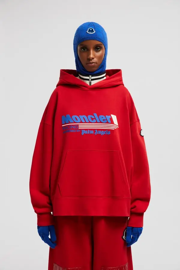 Moncler X Palm Angels Racing Logo Cotton Hoodie - Red | Editorialist