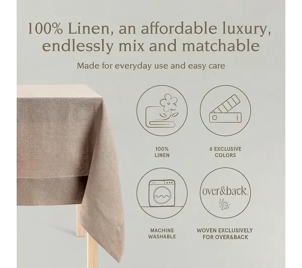 OVERANDBACK Over&back 100%-linen Woven Tablecloth Machine Washable