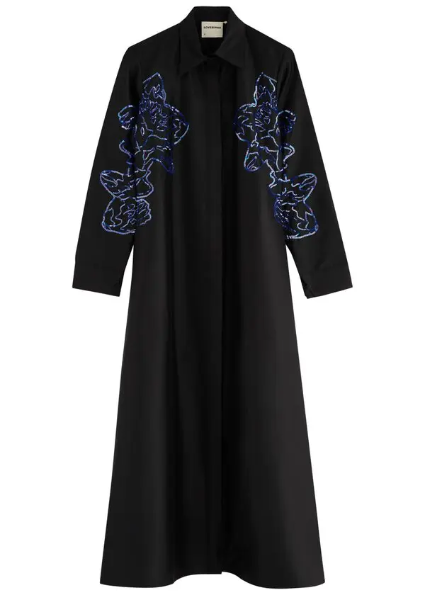 Lovebirds Sequin-Embellished Taffeta Midi Shirt Dress In Black - 60% Off |  Editorialist