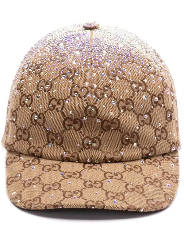 Gucci Gg Crystal-Embellished Cap - Neutrals | Editorialist display picture 3