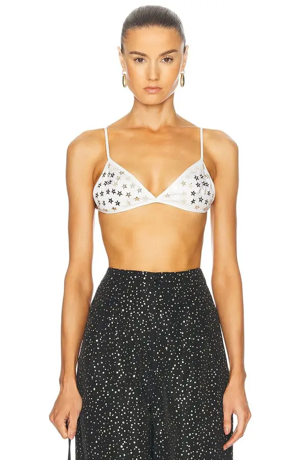 BODE Sequin Spangled Bra Top In White - Ivory