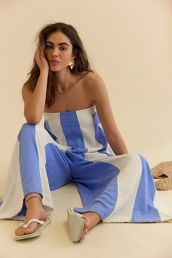 Free People Eden Jumpsuit - Blue Vista Combo