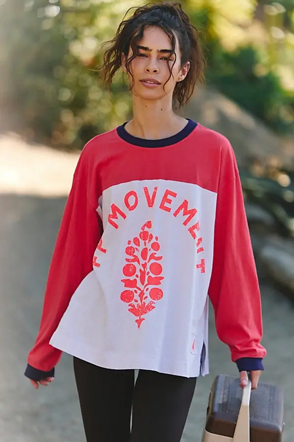 Free People Hustle Logo Layer Long Sleeve - South Beach Combo