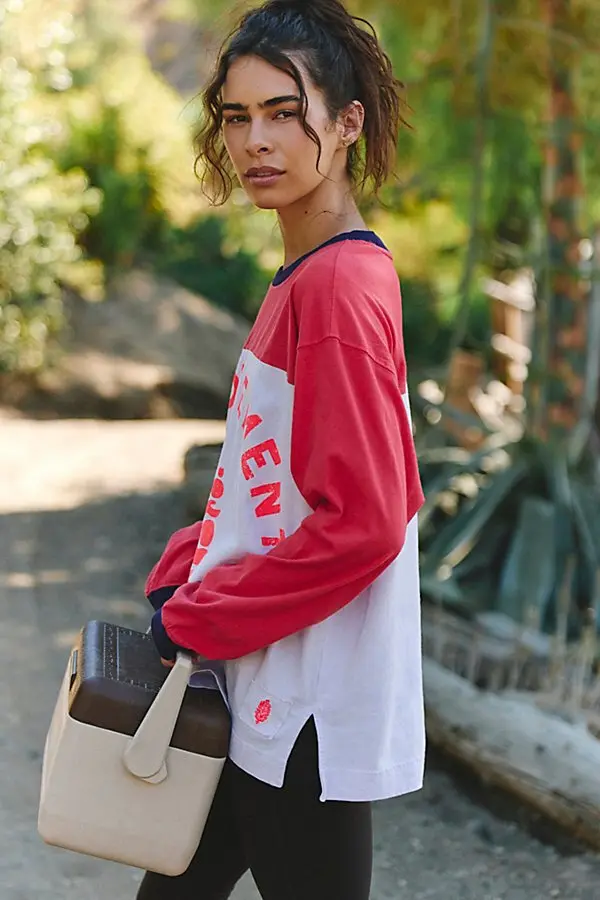 Free People Hustle Logo Layer Long Sleeve - South Beach Combo