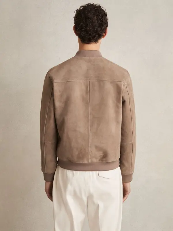 Reiss Block Brick Suede Zip-Through Bomber Jacket In Mink - 53