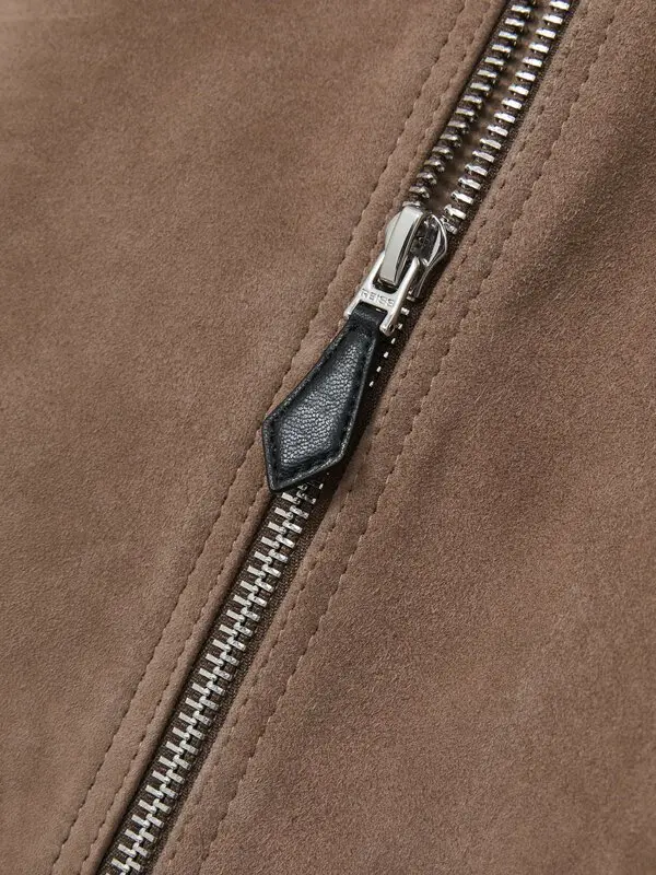 REISS Block Brick Suede Zip-through Bomber Jacket