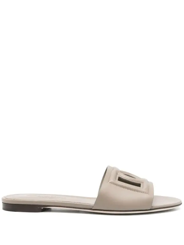 Dolce & Gabbana Dna Dg-logo Leather Sandals - Grey