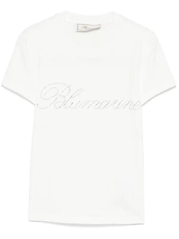 Blumarine Rhinestone-logo T-shirt - White