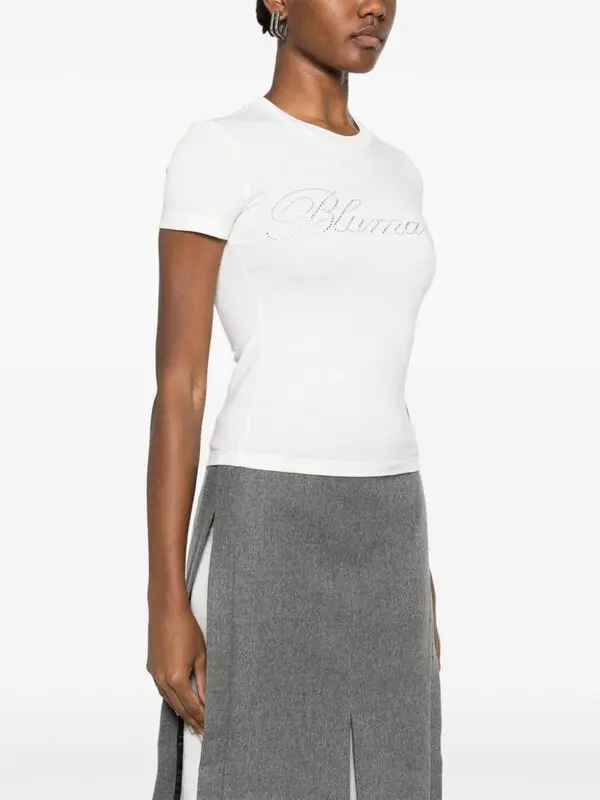 Blumarine Rhinestone-logo T-shirt - White