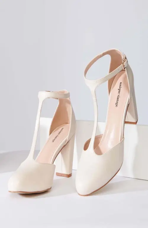 Unique Vintage Leatherette Astaire Pumps - Beige