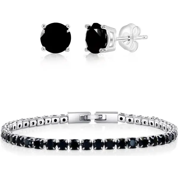 DONATELLO GIAN Name Tennis Bracelet And Stud Earrings Set - Black
