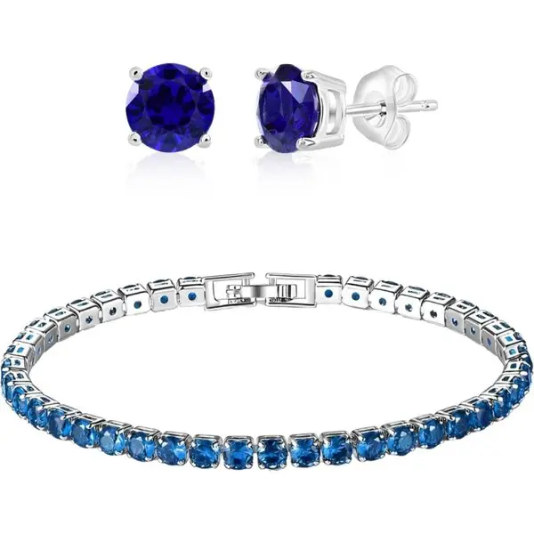 DONATELLO GIAN Name Tennis Bracelet And Stud Earrings Set - Blue