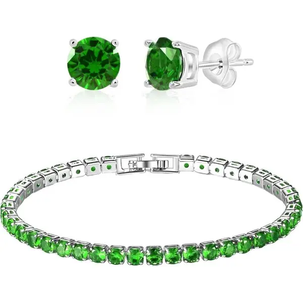 DONATELLO GIAN Name Tennis Bracelet And Stud Earrings Set - Green