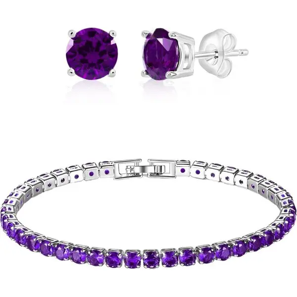 DONATELLO GIAN Name Tennis Bracelet And Stud Earrings Set - Purple