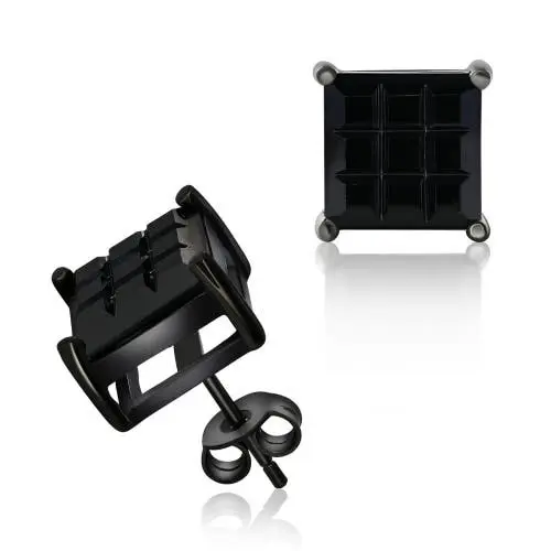 DONATELLO GIAN Name Sterling Silver Diamond Cut Stud Earrings - Black