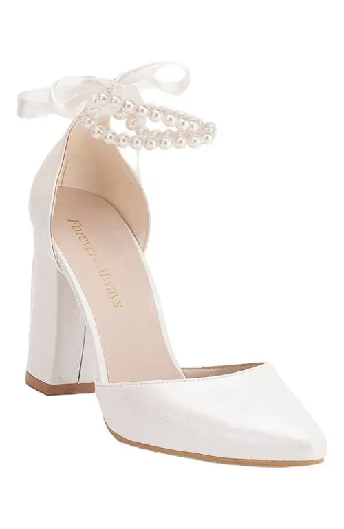 FOREVER & ALWAYS SHOES Denise Wedding Heels With Pearls - Ivory Faux Leather