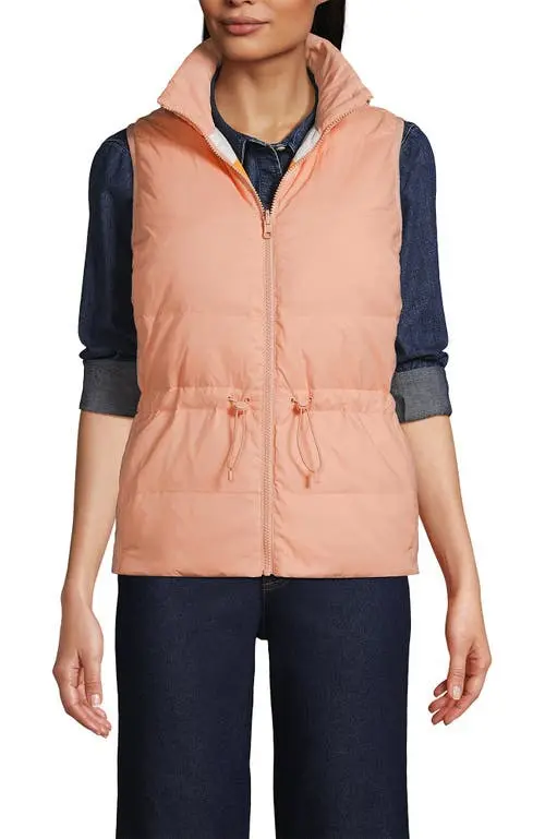 LANDS' END Wanderweight Reversible Packable Down Vest - Pink/sweet Mango Colorblock