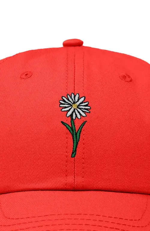 DALIX Daisy Embroidered Cap - Red
