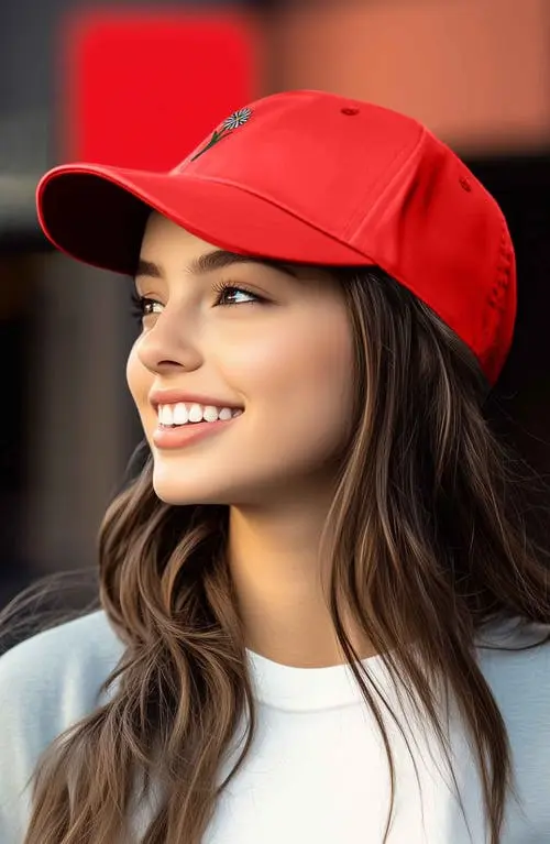 DALIX Daisy Embroidered Cap - Red