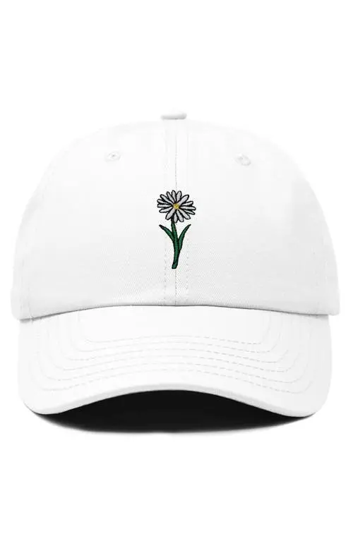 DALIX Daisy Embroidered Cap - White