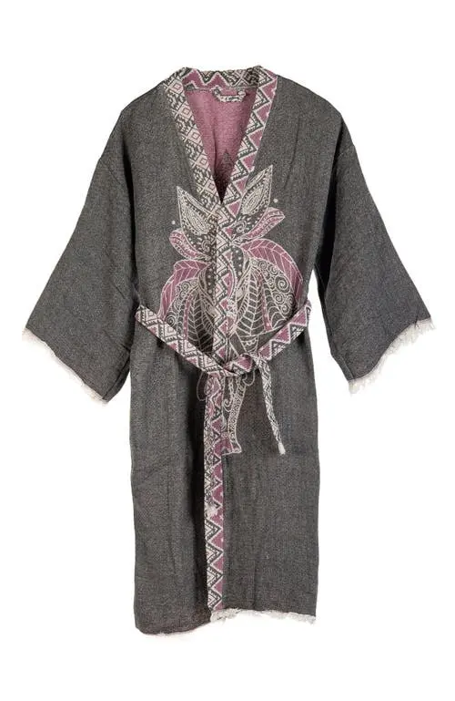 FOREVER & ALWAYS SHOES Astridelephant Pattern Handmade Cotton Kimono - Grey