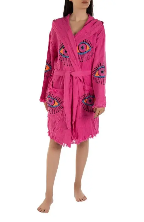 FOREVER & ALWAYS SHOES Imogenhandmade Hooded Cotton Robe Cover-up - Fuchsia