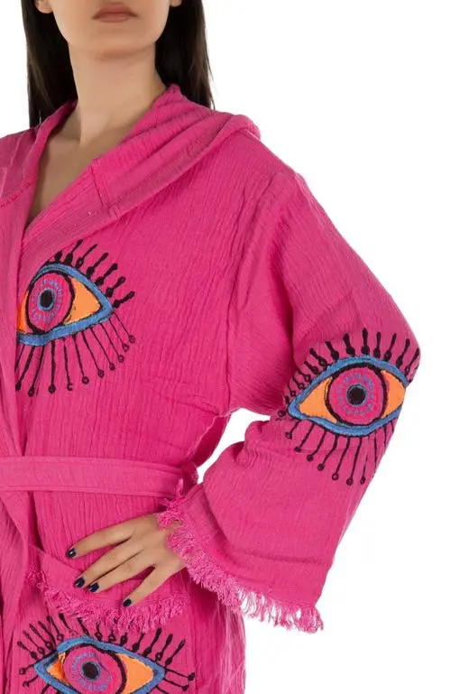 FOREVER & ALWAYS SHOES Imogenhandmade Hooded Cotton Robe Cover-up - Fuchsia