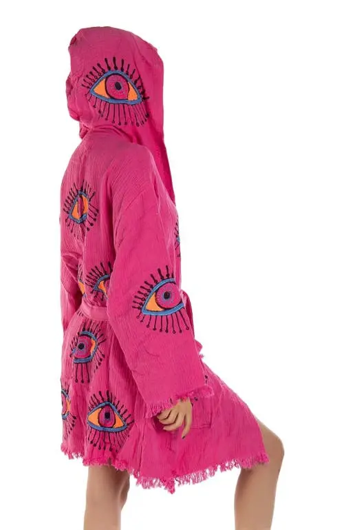 FOREVER & ALWAYS SHOES Imogenhandmade Hooded Cotton Robe Cover-up - Fuchsia