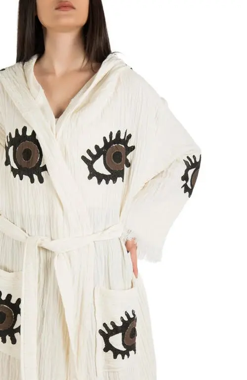FOREVER & ALWAYS SHOES Imogenhandmade Hooded Cotton Robe Cover-up - Off-white