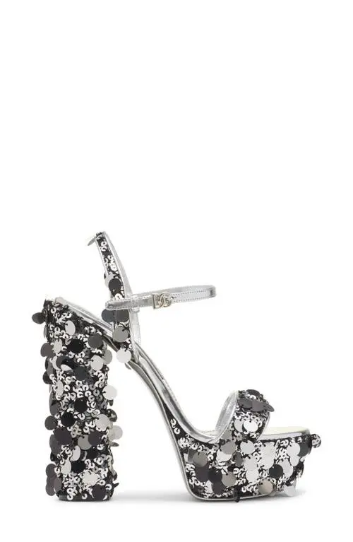 Dolce & Gabbana Sequin Platform Sandals - Argento