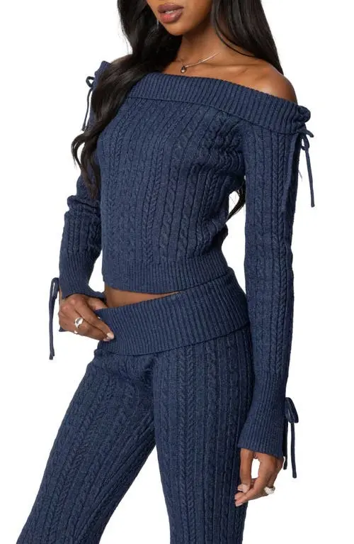 EDIKTED Chase Foldover Off-the-shoulder Trim Sweater