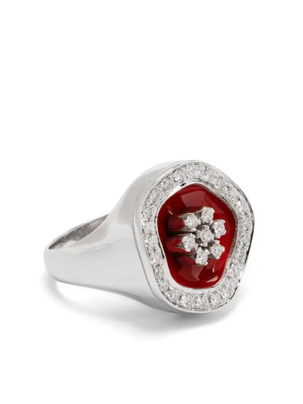 ILARIA ICARDI 18k White Gold Diamond Signet Ring - Silver