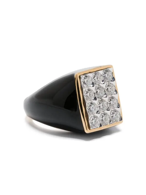 ILARIA ICARDI 18k Yellow Gold Diamond Signet Ring - Black