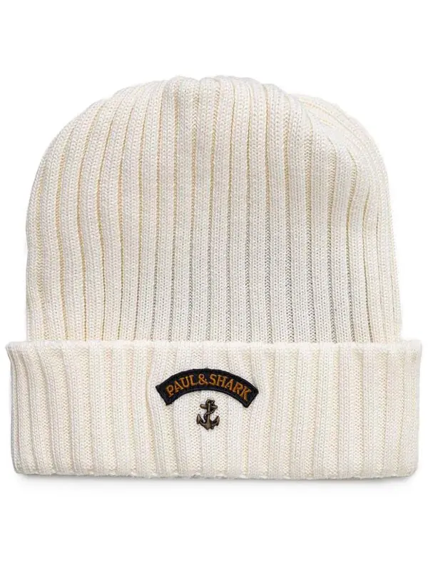 Paul & Shark Logo-appliqué Beanie - White