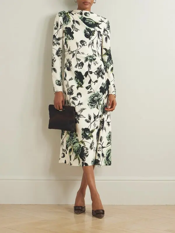 Erdem Violetta Draped Gathered Crepe Midi Dress