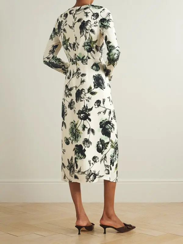 Erdem Violetta Draped Gathered Crepe Midi Dress