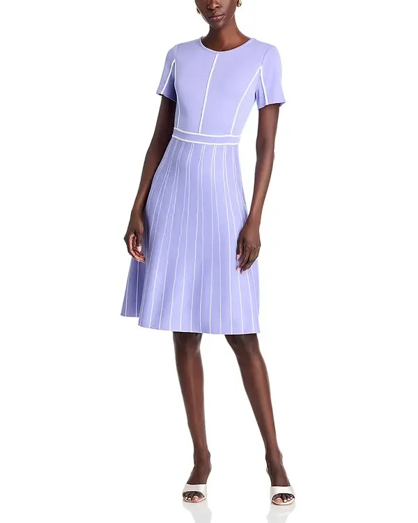 Misook Contrast Piping A-line Dress - Viola/white