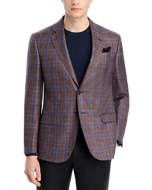 Emporio Armani Regular Fit Plaid Jacket - Brick Red