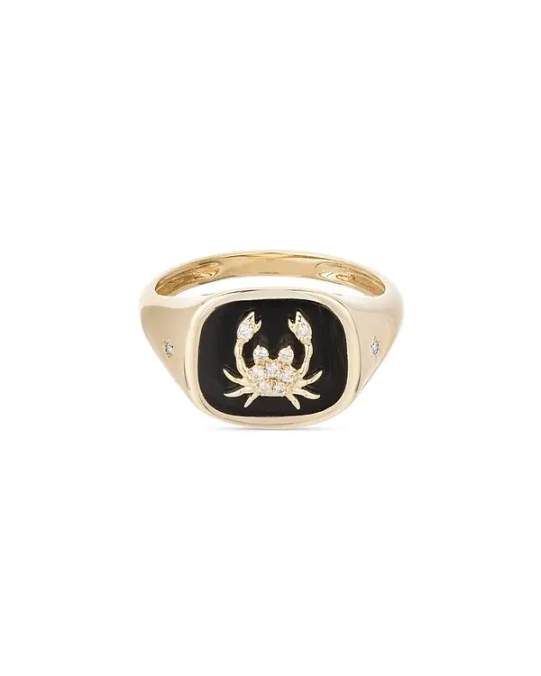 Adina Reyter 14k Yellow Diamond & Ceramic Cancer Signet Ring - Gold