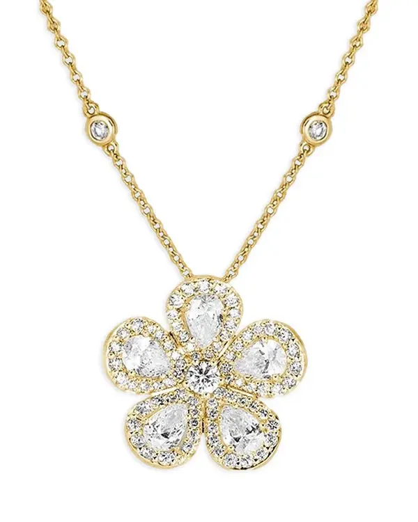 Piranesi Diamond Flower Pendant Necklace - Gold