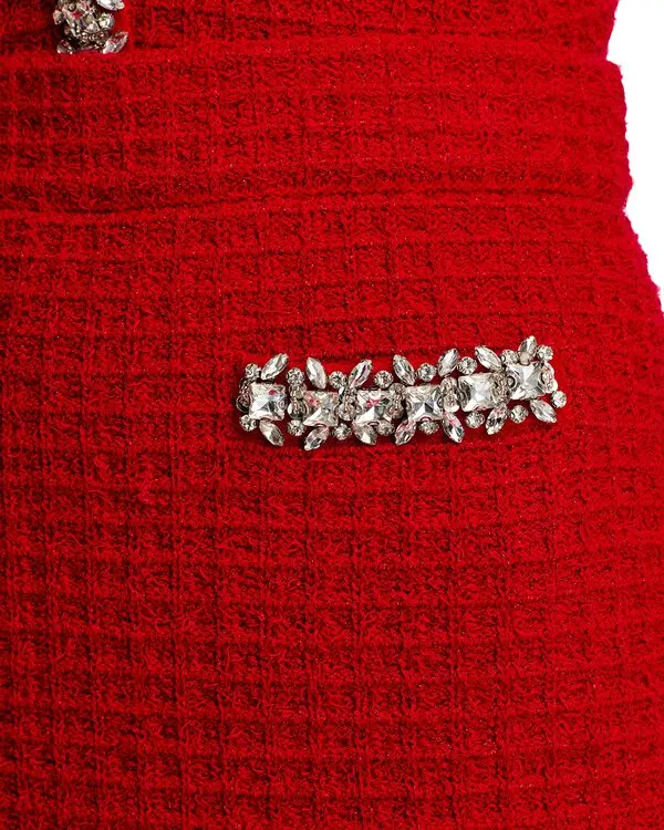 SELF-PORTRAIT Textured Knit Mini Skirt - Red