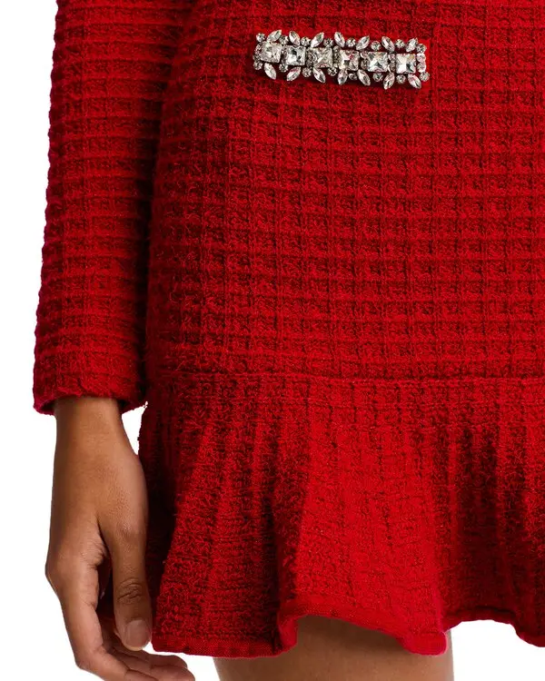 SELF-PORTRAIT Textured Knit Mini Skirt - Red