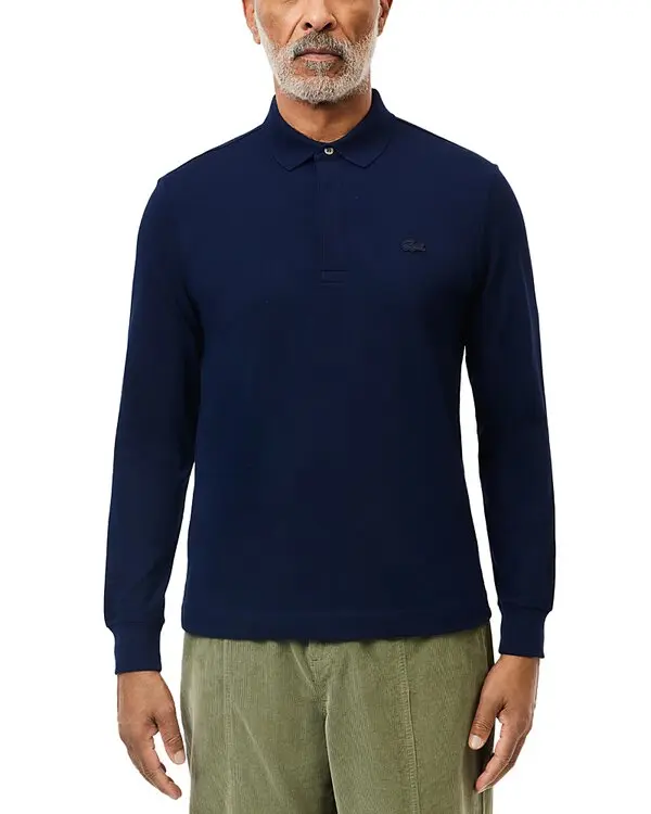 Lacoste Long Sleeve Ribbed Collar Polo Shirt - Navy
